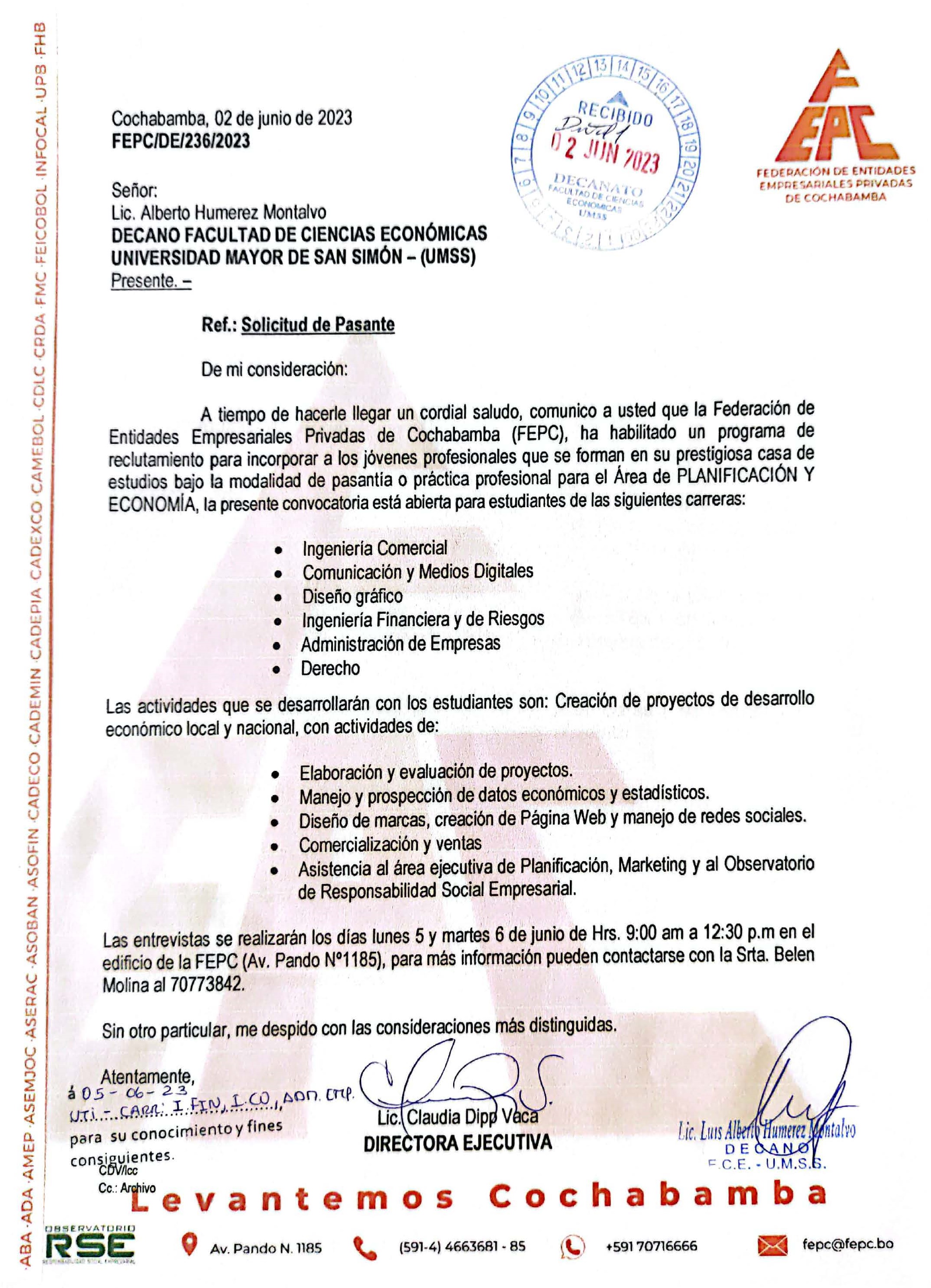 SOLICITUD DE PASANTE